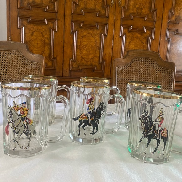 Kitchen | Set Of Six Beautiful Vintage Mounted Police Glass Mugs With ...